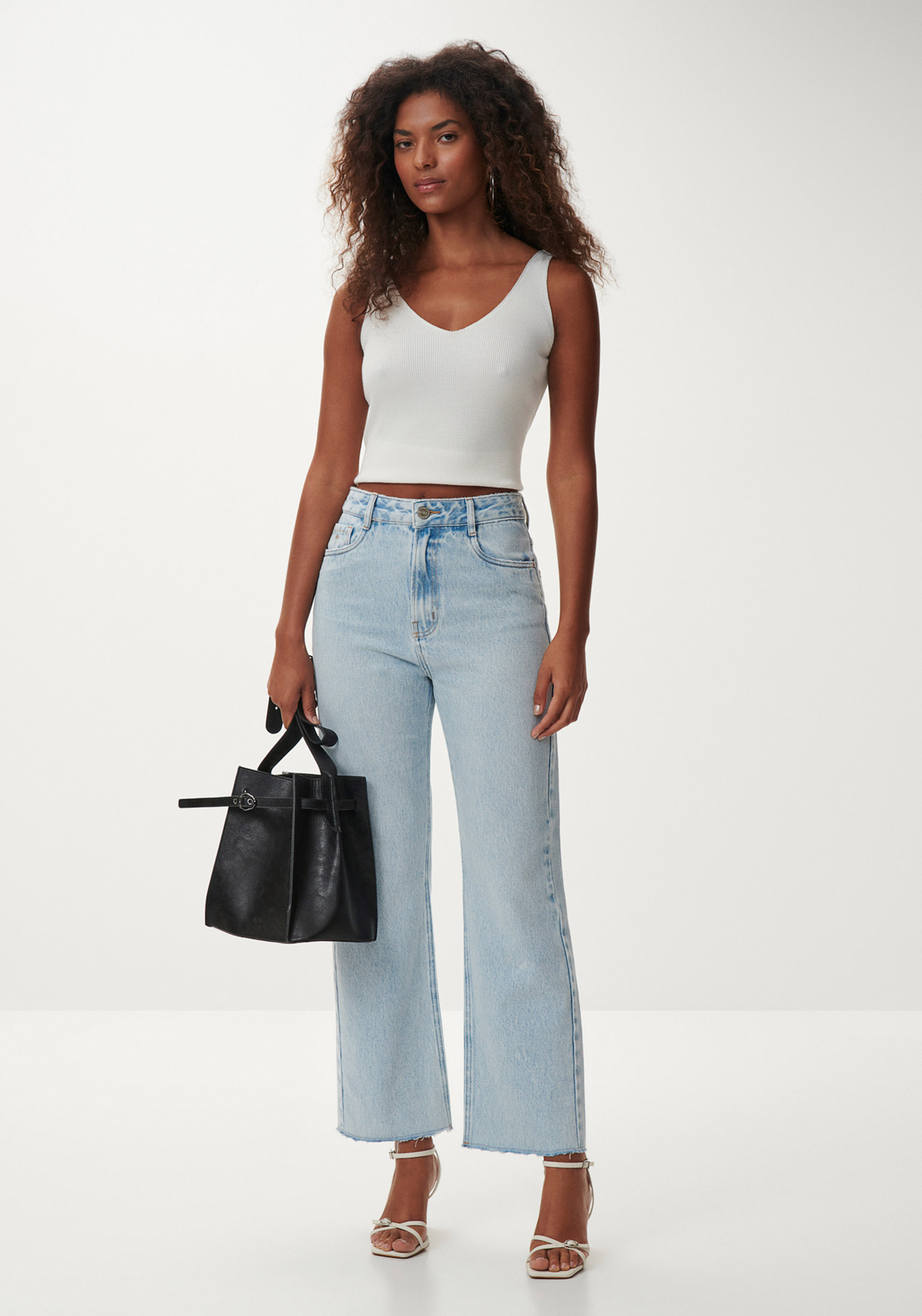 Calça Jeans Flare Cropped Super Alta Clara | Lez a Lez